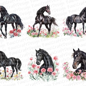44 Floral Horse Flower Horses Animal Watercolor Style Clipart Printable ...