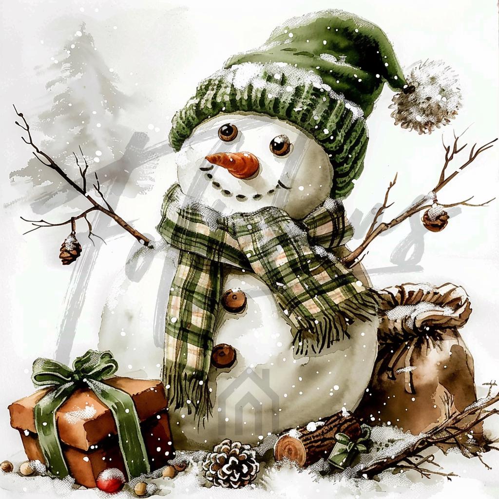 10 Vintage Christmas Snowman Clipart – Retro Watercolor, High-res Jpgs ...