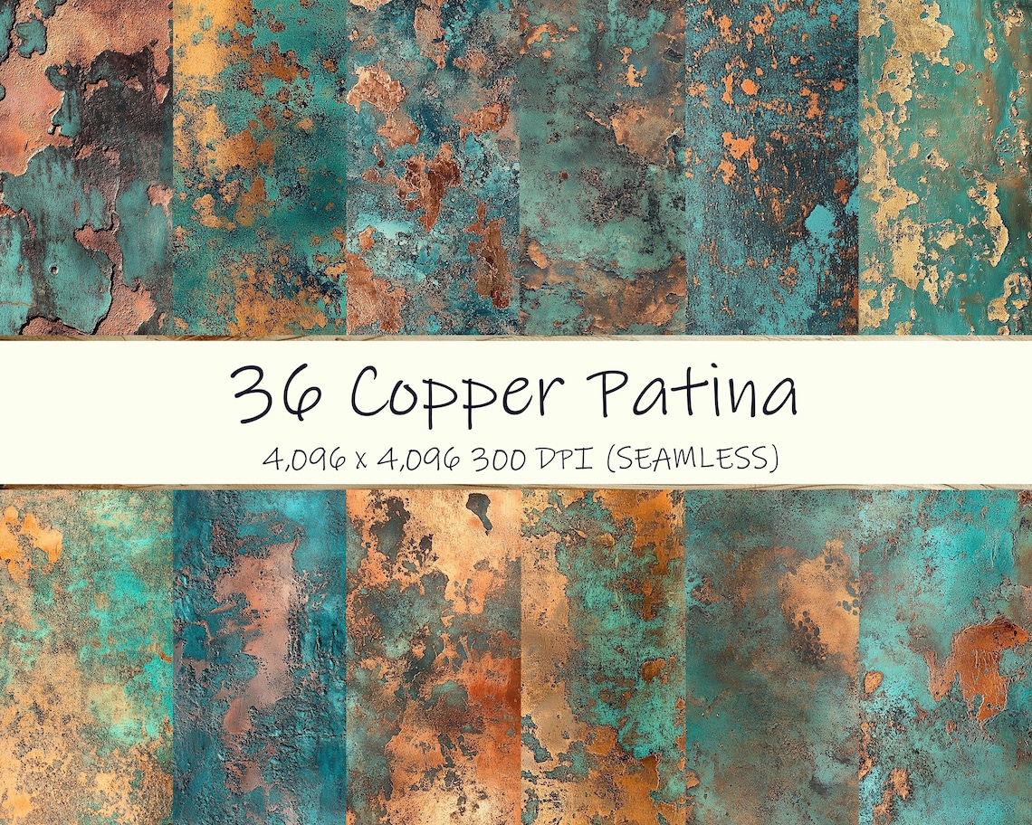 Copper Patina Digital Paper 36 Pack Rusty Metal Texture Metallic ...