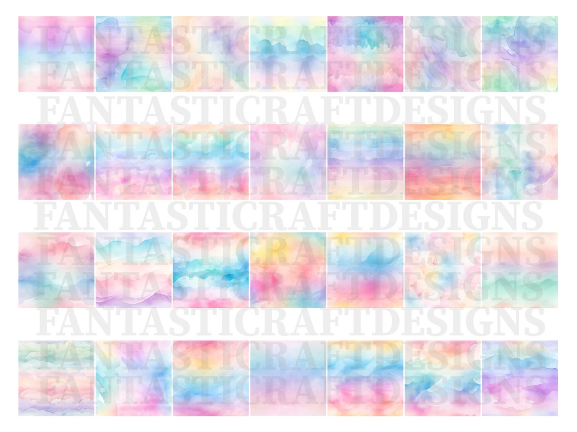 140 Pastel Watercolor Digital Paper Gradients Ombre Pack Seamless Soft ...
