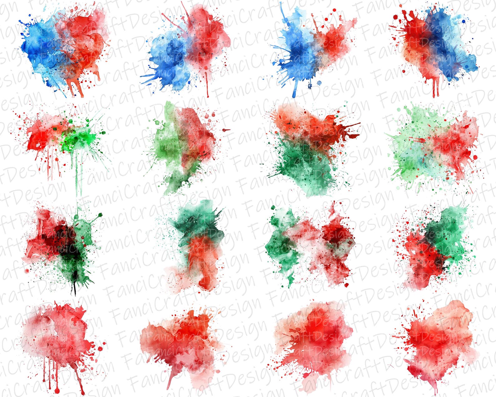 80 Red Paint Splatter Splashes Watercolor Clipart Splotches Pack PNG ...