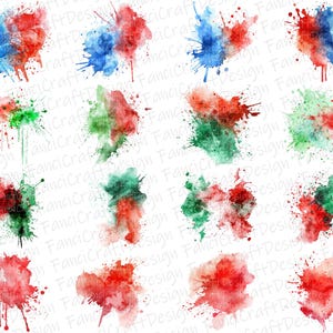 80 Red Paint Splatter Splashes Watercolor Clipart Splotches Pack PNG ...