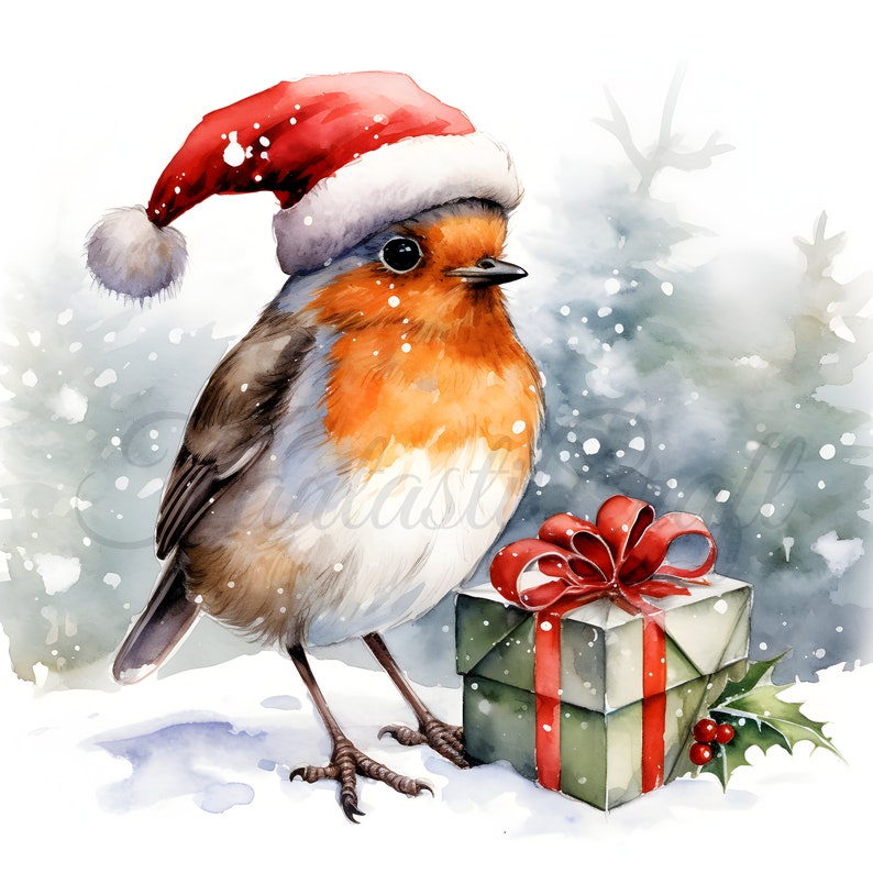 12 Christmas Robin Clipart Pack Christmas Bird JPG Digital Download 300 ...