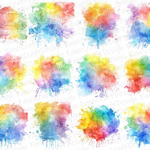 80 Rainbow Paint Splatter Splash Watercolor Clipart Splash Pack PNG ...