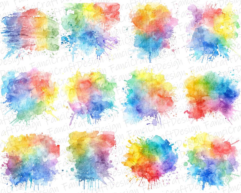 80 Rainbow Paint Splatter Splash Watercolor Clipart Splash Pack PNG ...