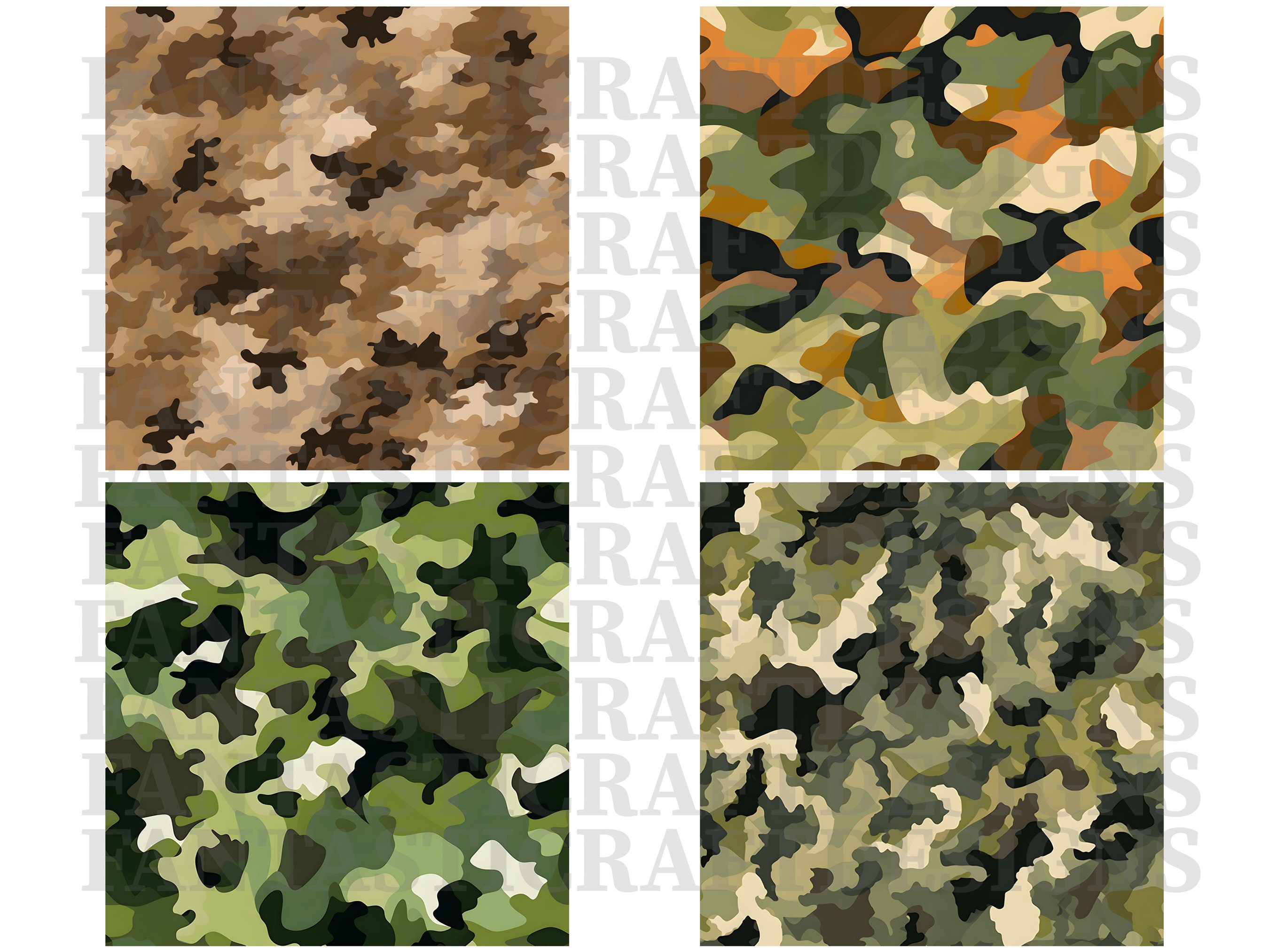 20 Camouflage Digital Paper Military Pack Seamless Different Patterns ...