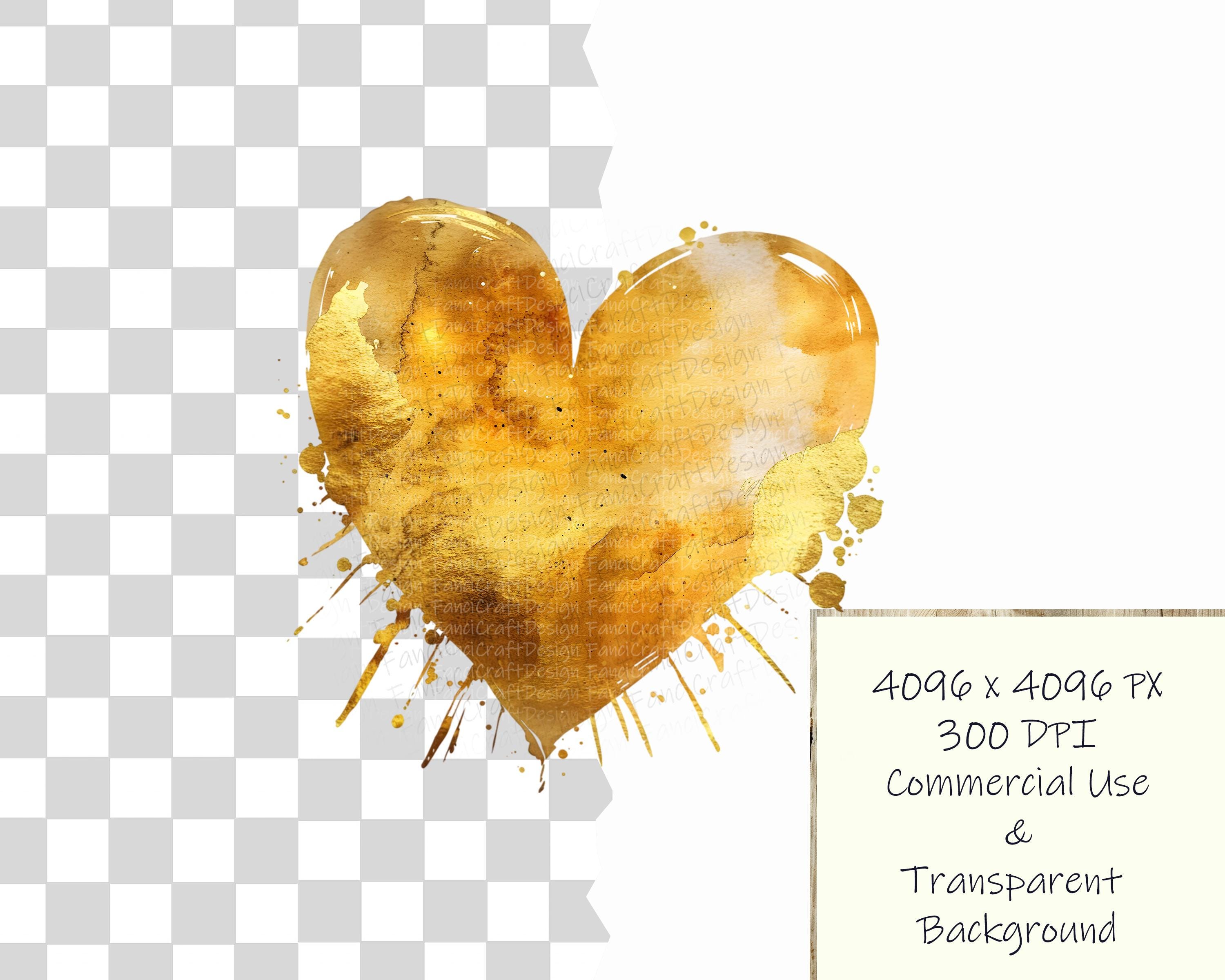 16 Gold Hearts Paint Splatter Splash Watercolor Clipart Heart Pack PNG ...