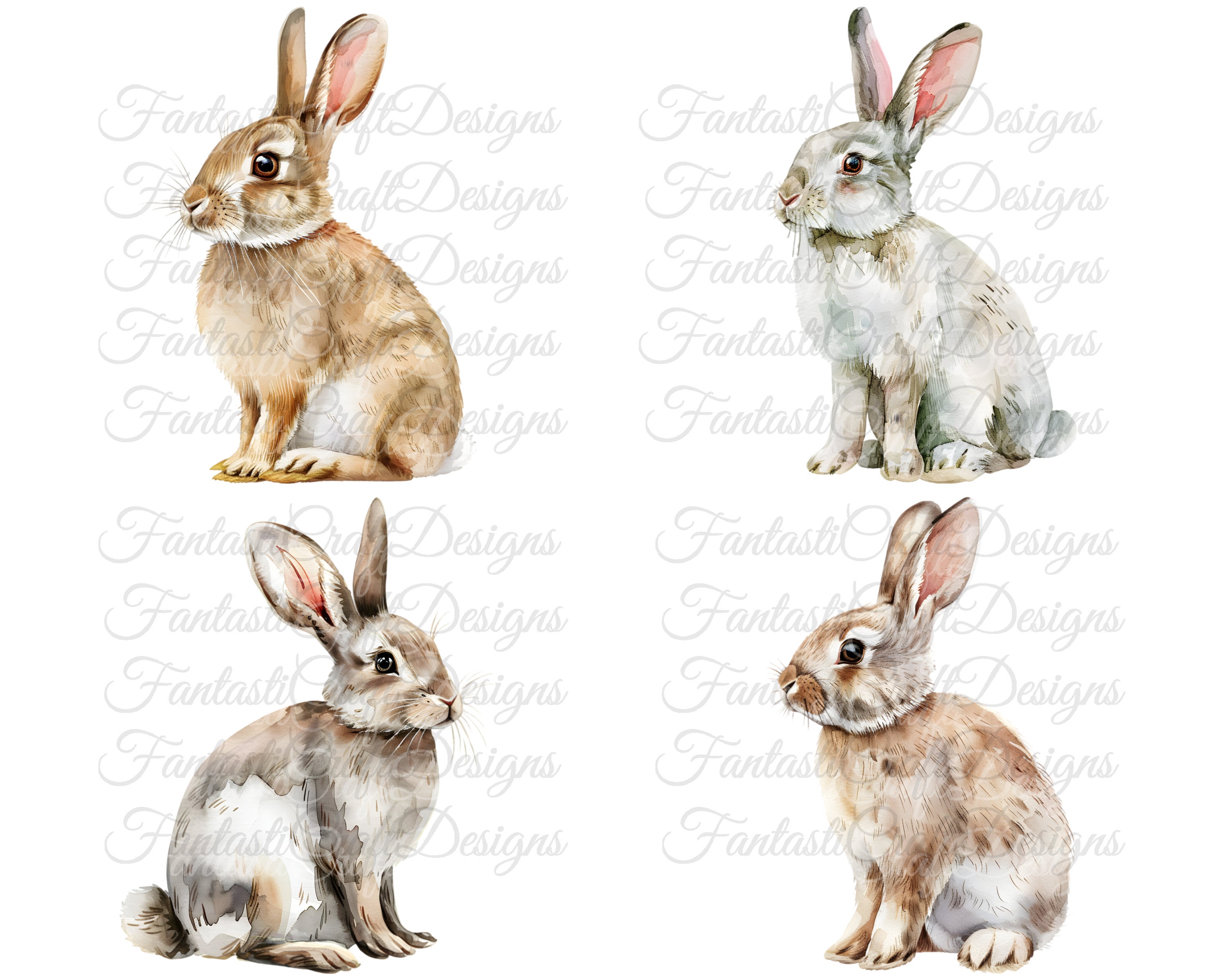 22 Cute Easter Bunny Animal Watercolor Clipart Vintage Rabbit Pack PNG ...