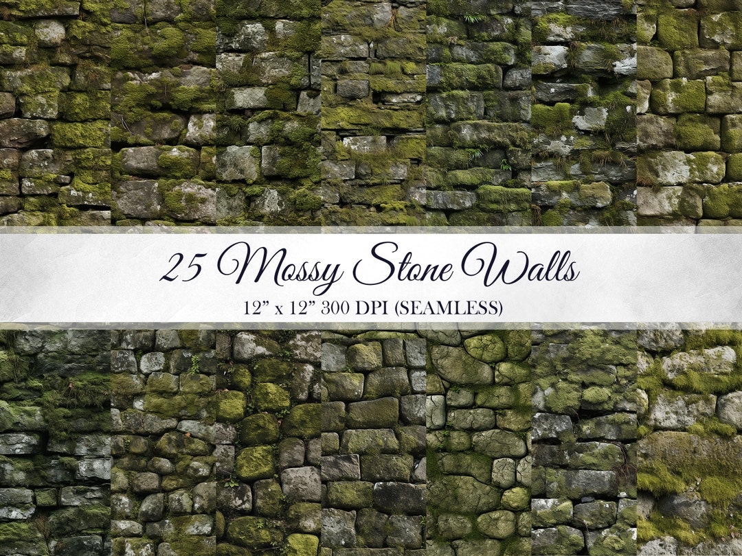 25 Mossy Stone Wall Digital Paper Pack Overgrown Rustic Ancient ...