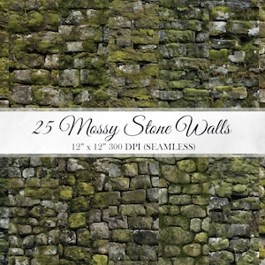 25 Mossy Stone Wall Digital Paper Pack Overgrown Rustic Ancient ...