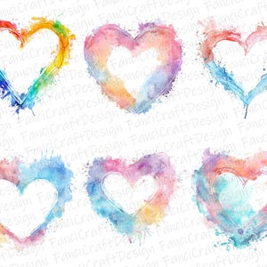 Rainbow Hearts Paint Splatter Splash Watercolor Clipart Heart Pack PNG ...