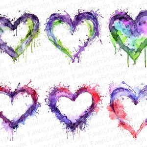 48 Purple Heart Paint Splatter Splash Watercolor Clipart Heart Pack PNG ...