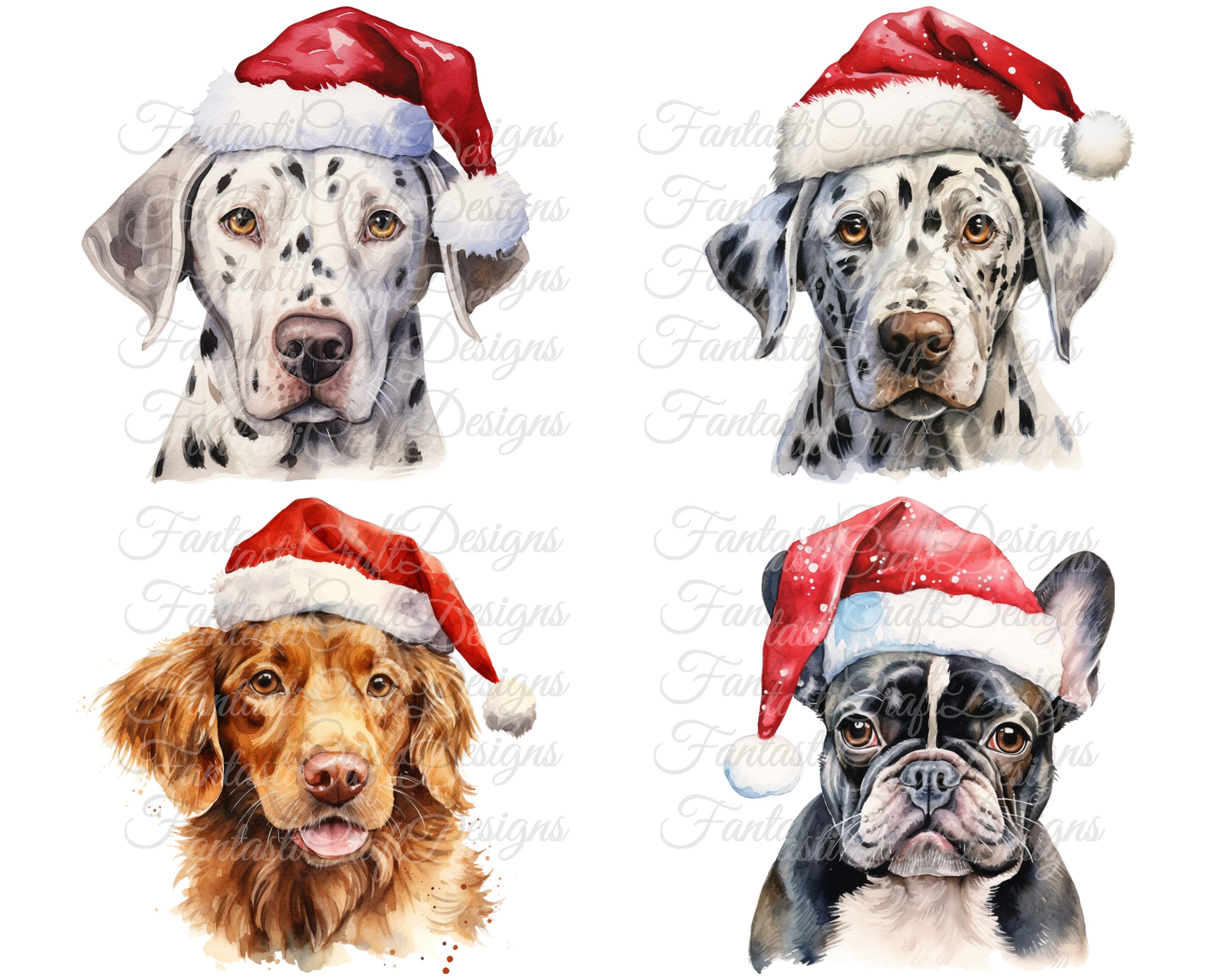 30 Christmas Dog Cute Watercolor Clipart Pack PNG Digital Download 300 ...