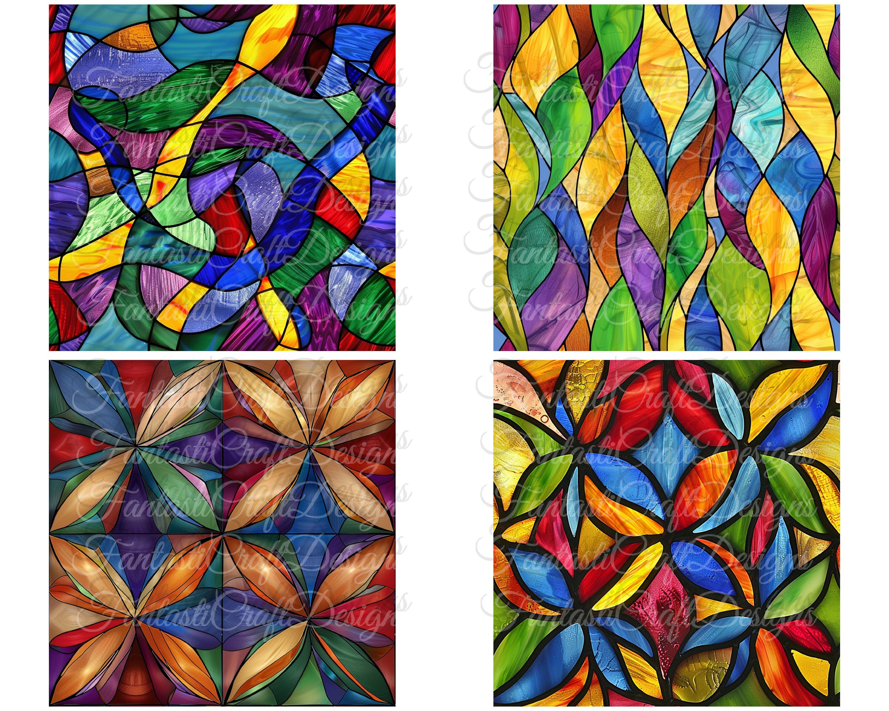 Stained Glass Digital Paper Pack of 20 Pattern Seamless Stained Glass ...