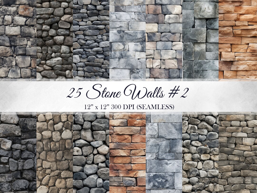 25 Stone Wall Digital Paper Pack Seamless Cobblestone Rustic Brick ...