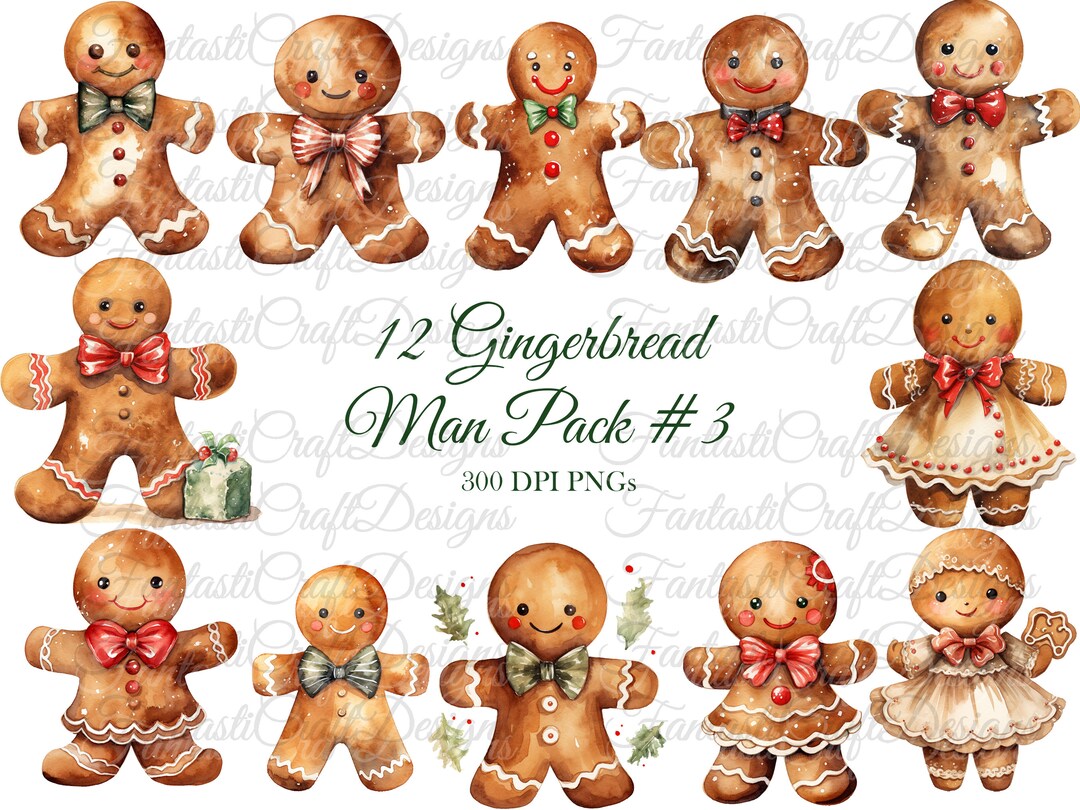 12 Gingerbread Man Pack #3 Christmas Cookie Clipart PNG Digital ...