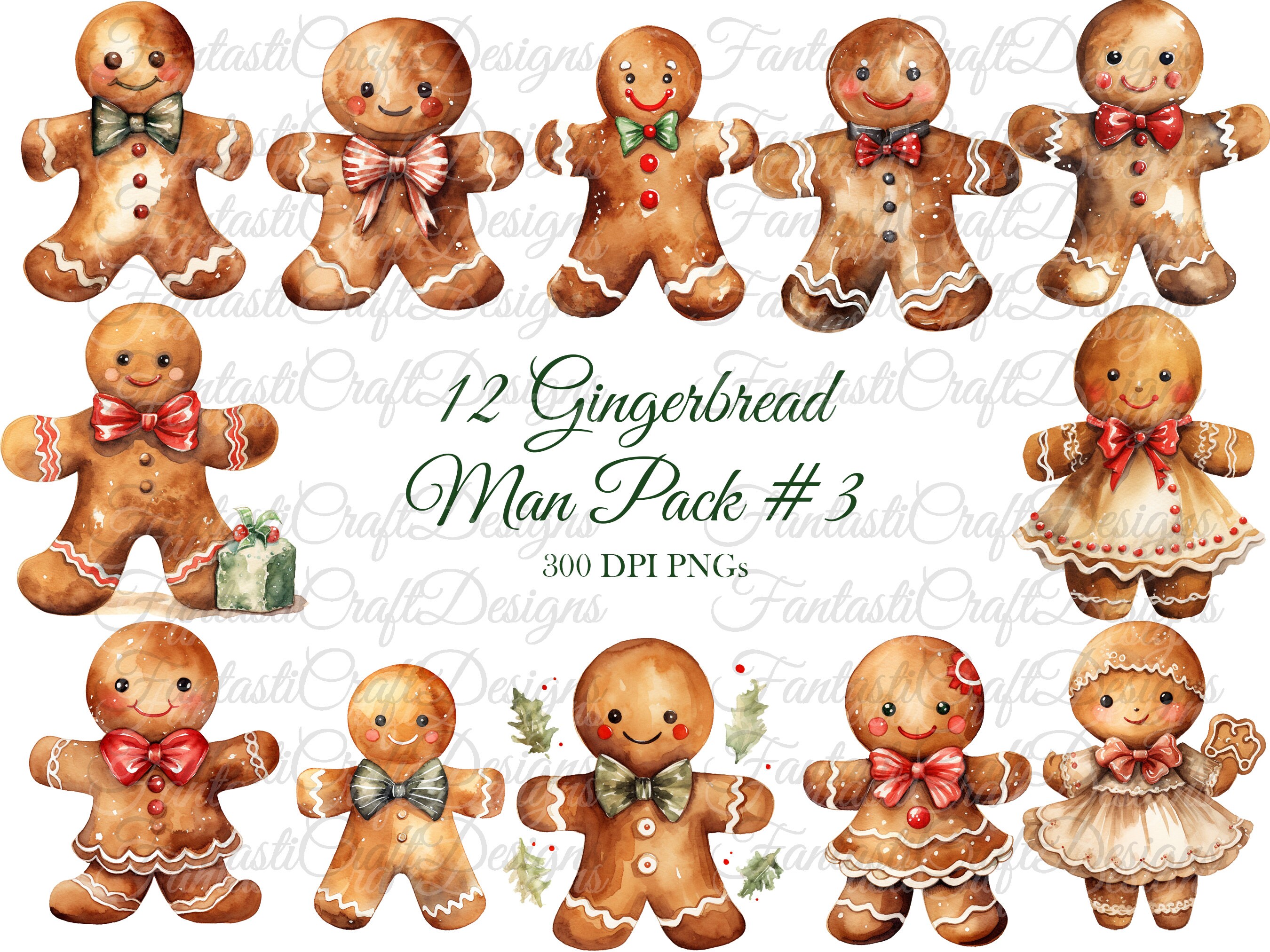12 Gingerbread Man Pack 3 Christmas Cookie Clipart PNG Digital Download ...
