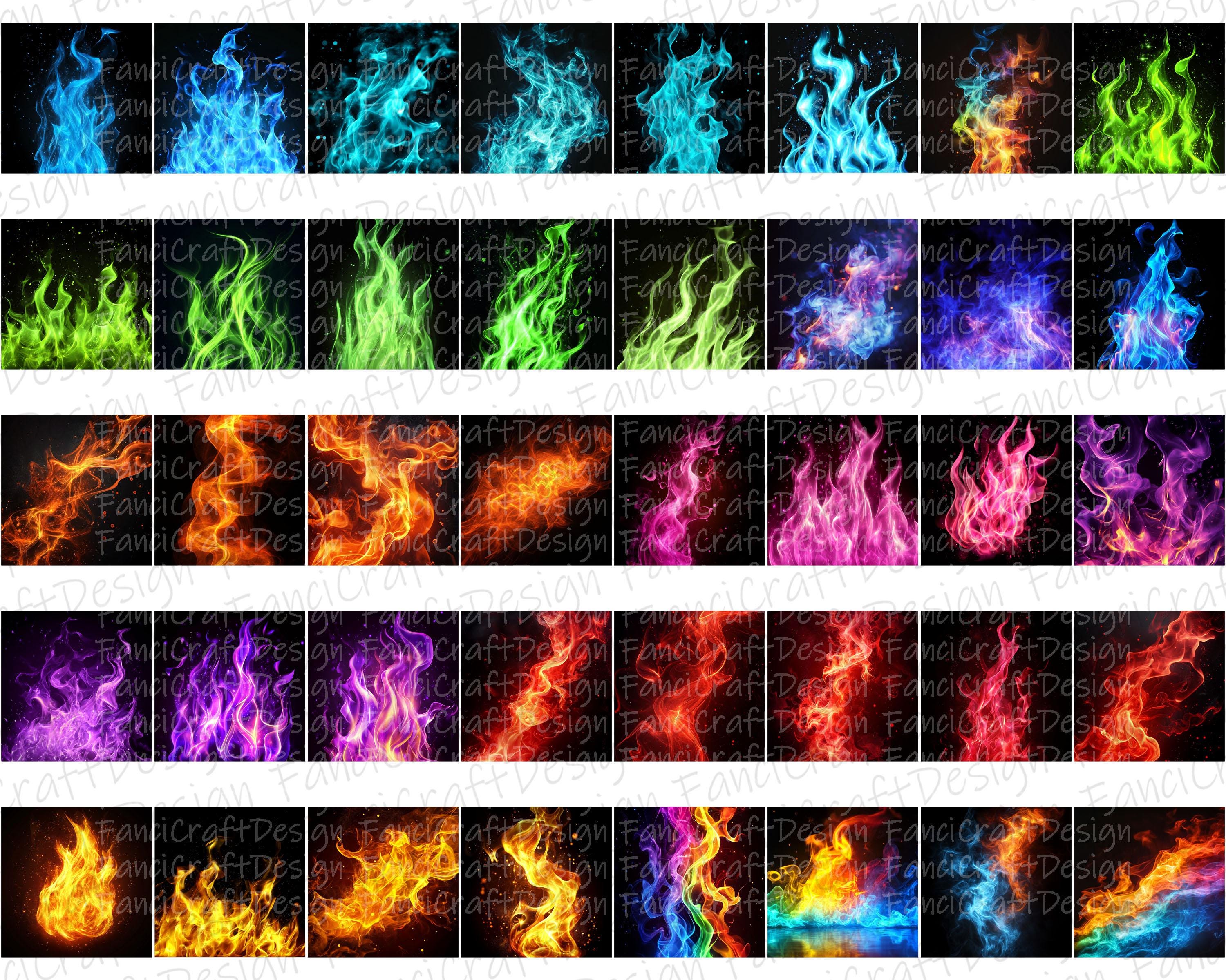 Neon Flames Rainbow Fire Digital Paper Texture 40 Pack Patterns ...