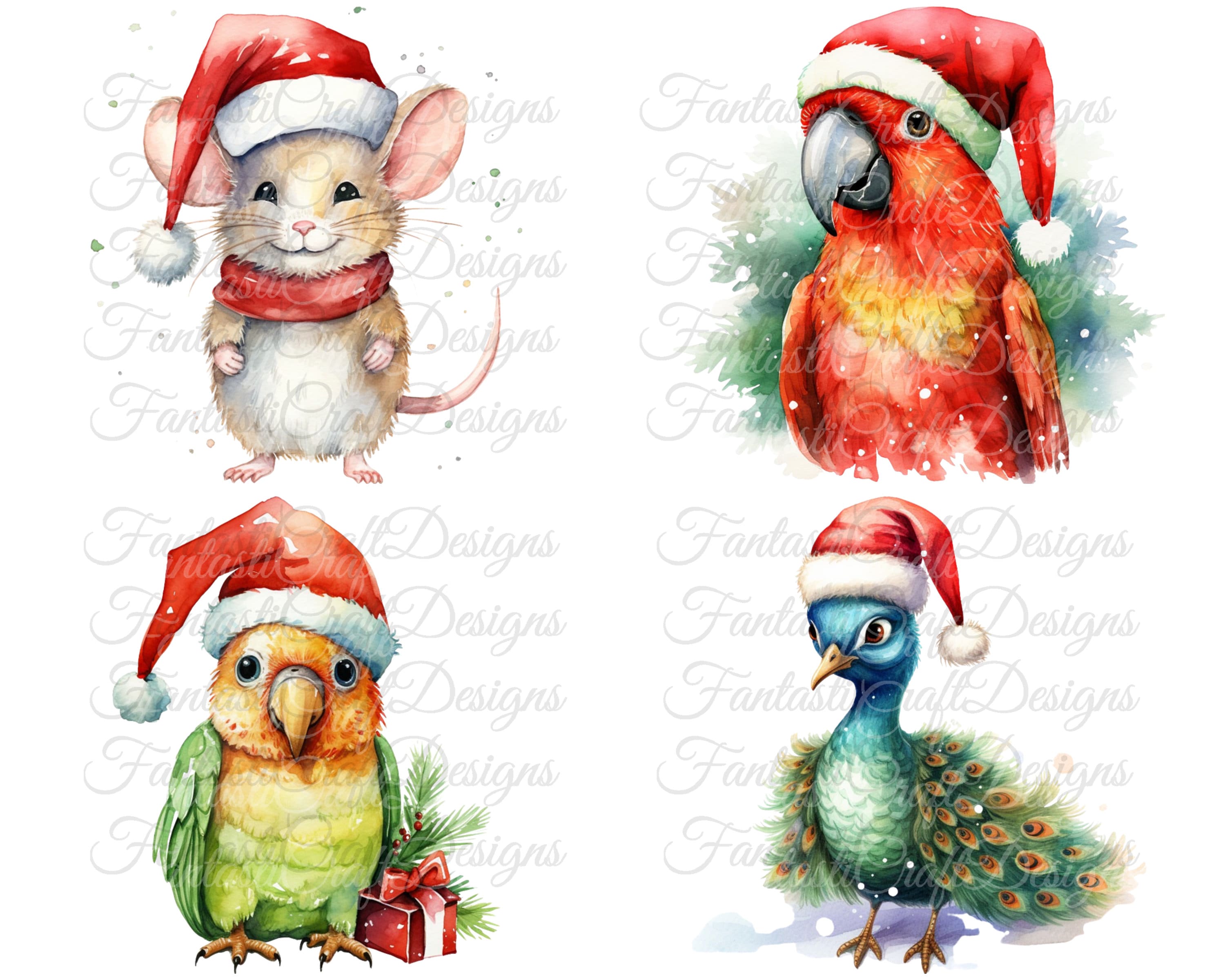24 Christmas Animals Watercolor Clipart Pack PNG Digital - Etsy