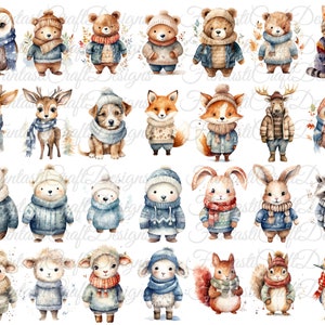 28 Cute Winter Animal Watercolor Clipart Pack PNG Digital Download 300 ...