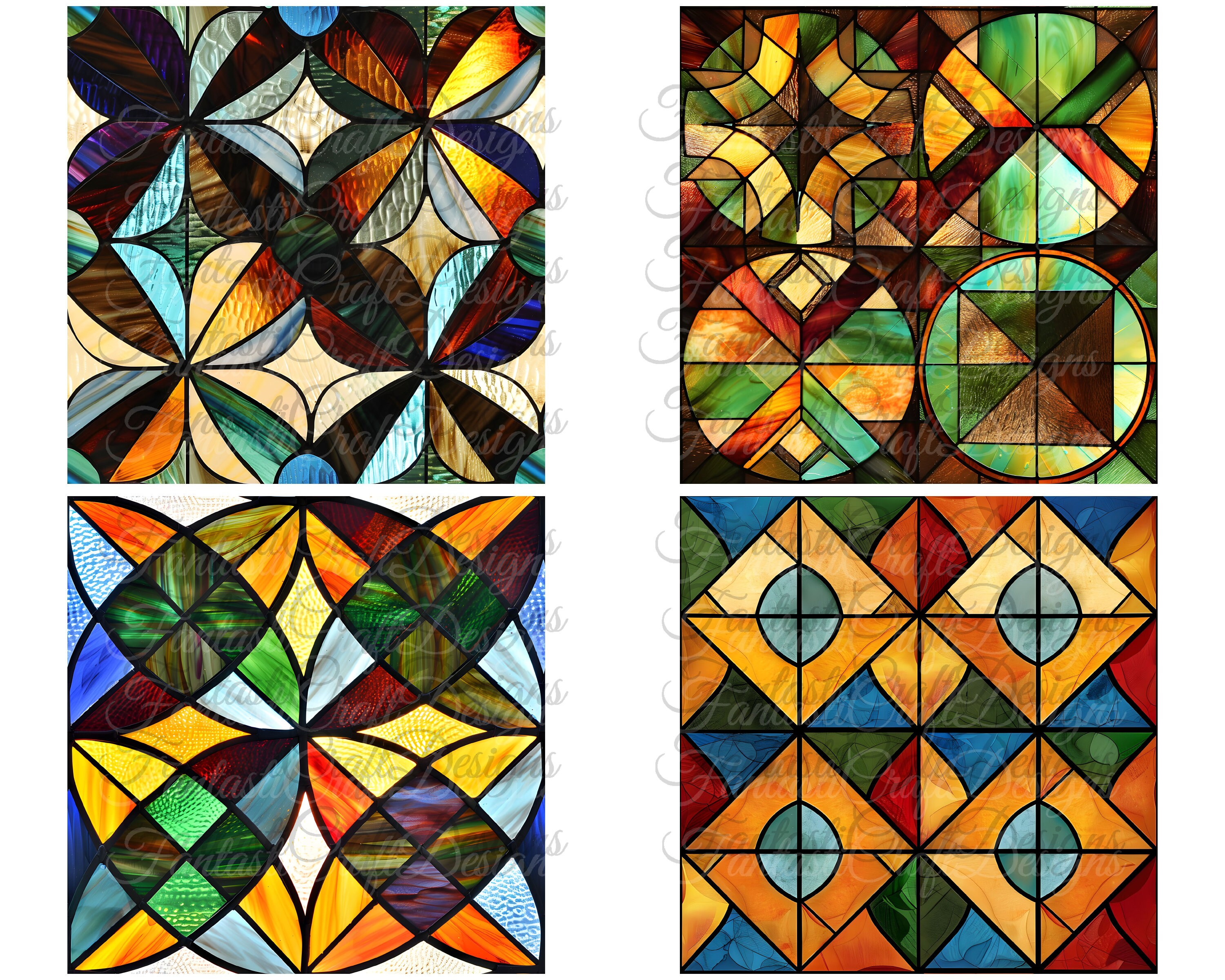 Stained Glass Digital Paper Pack of 20 Pattern Seamless Stained Glass ...