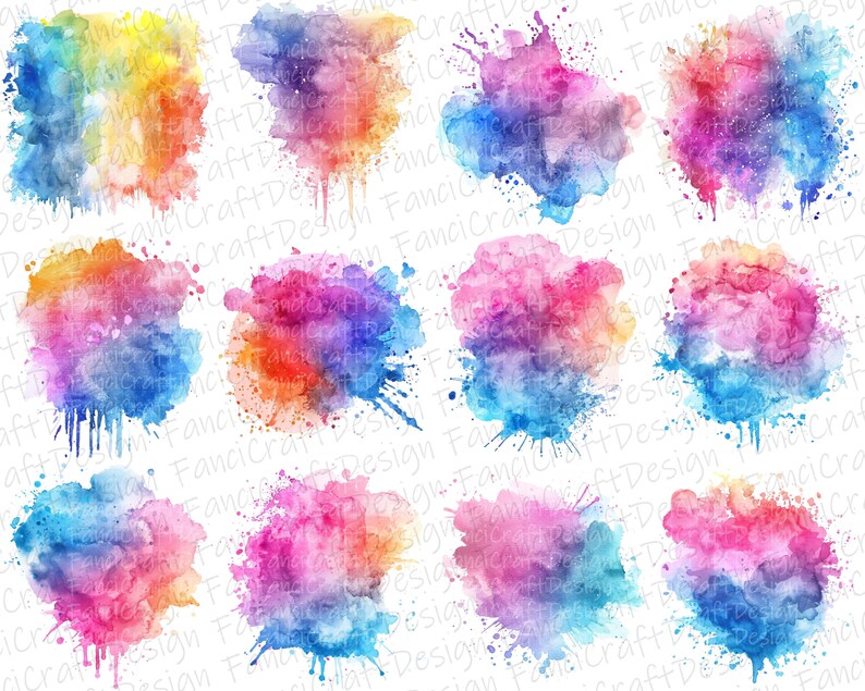 80 Rainbow Paint Splatter Splash Watercolor Clipart Splash Pack PNG ...