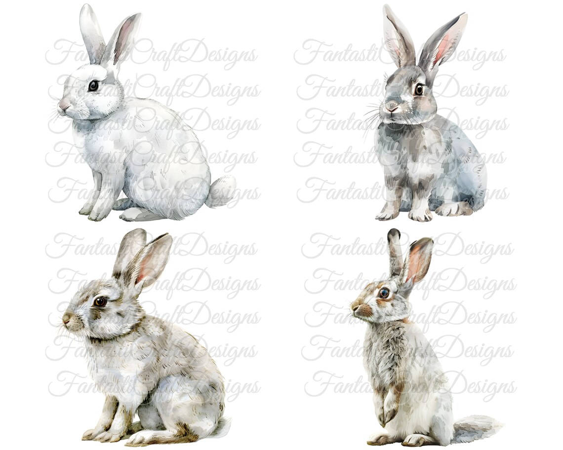 22 Cute Easter Bunny Animal Watercolor Clipart Vintage Rabbit Pack PNG ...