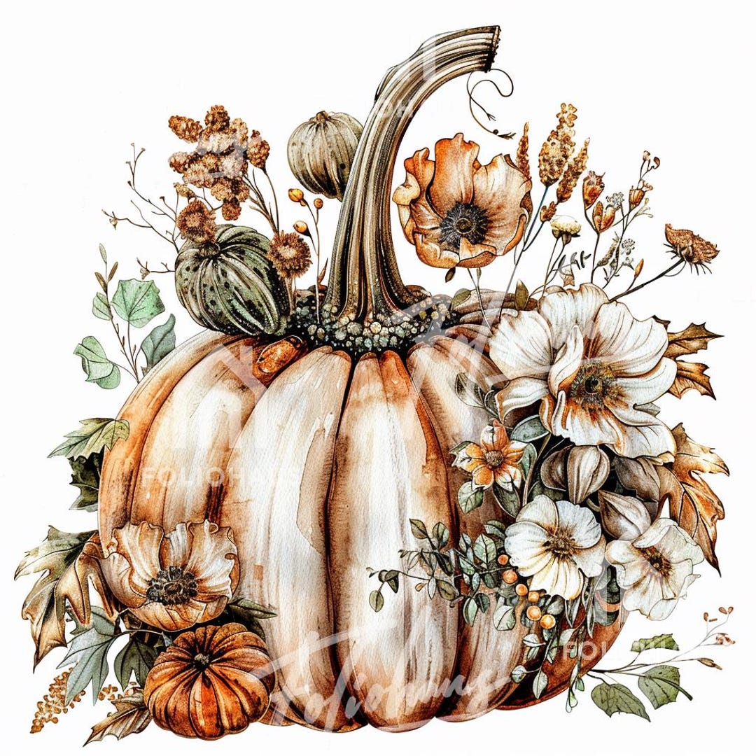 20 PNG Autumn Floral Pumpkin Clipart – Fall Bouquet & Harvest ...
