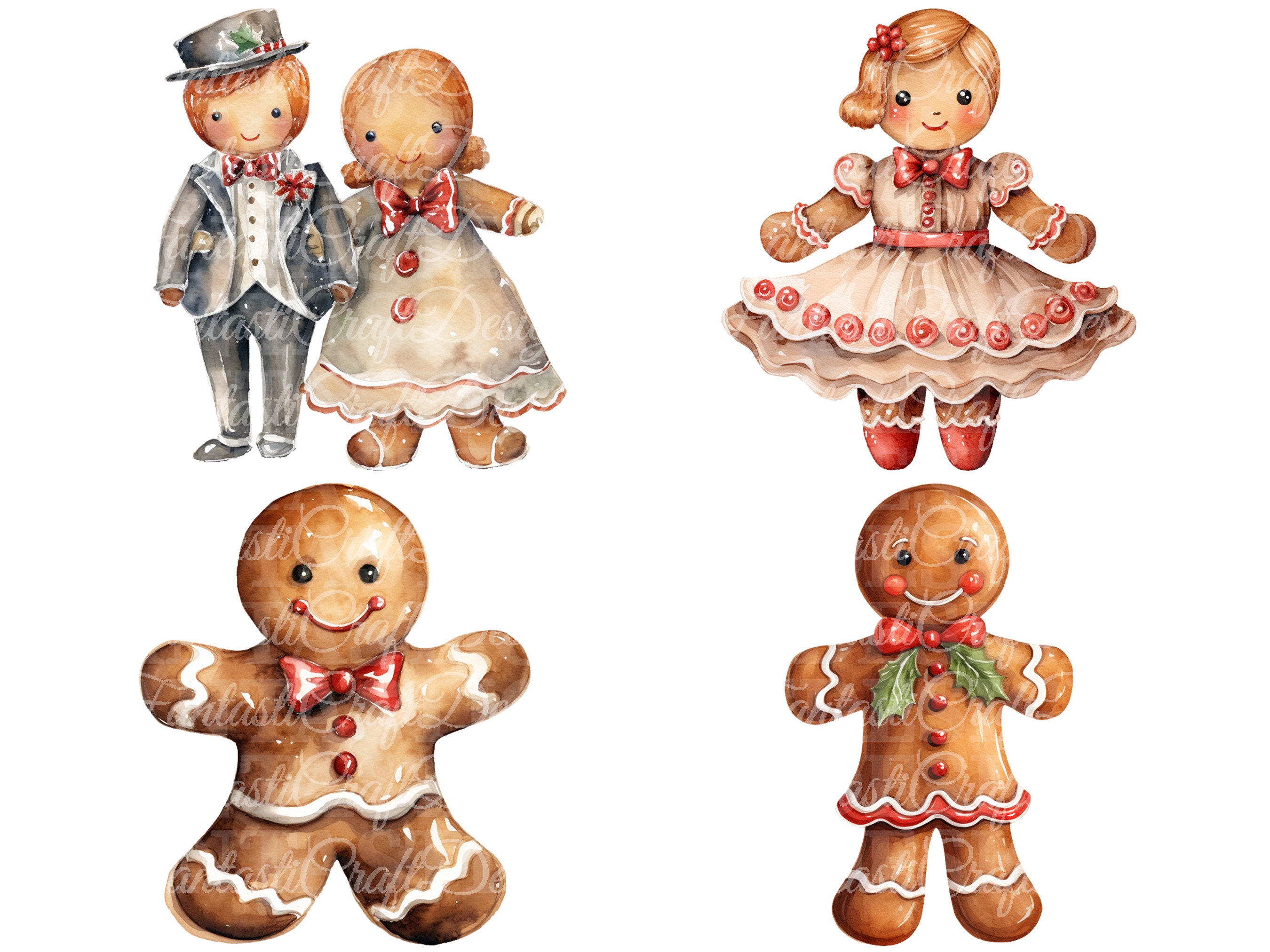 36 Gingerbread Man Cookie Clipart Pack Christmas PNG Digital Download ...