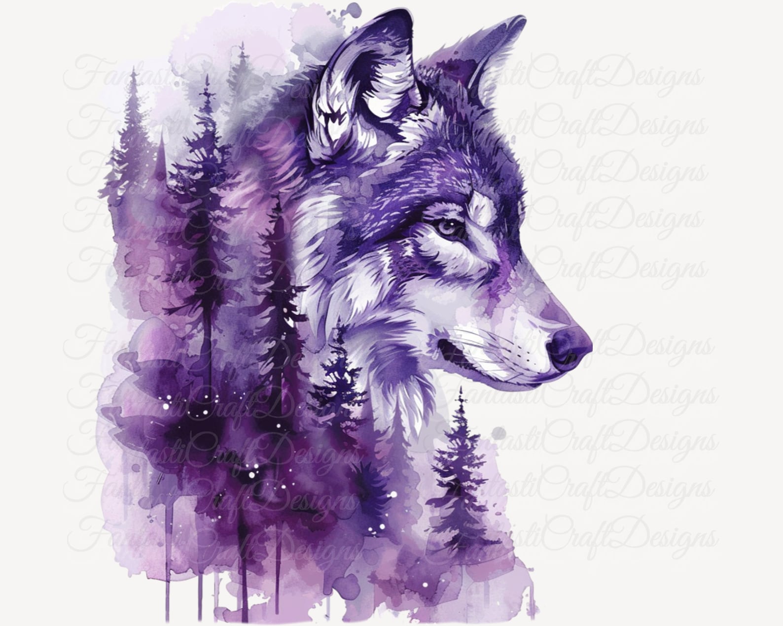 Wolf Purple Forest Animal Watercolor Moon Clipart Wolves 32 Pack PNG ...