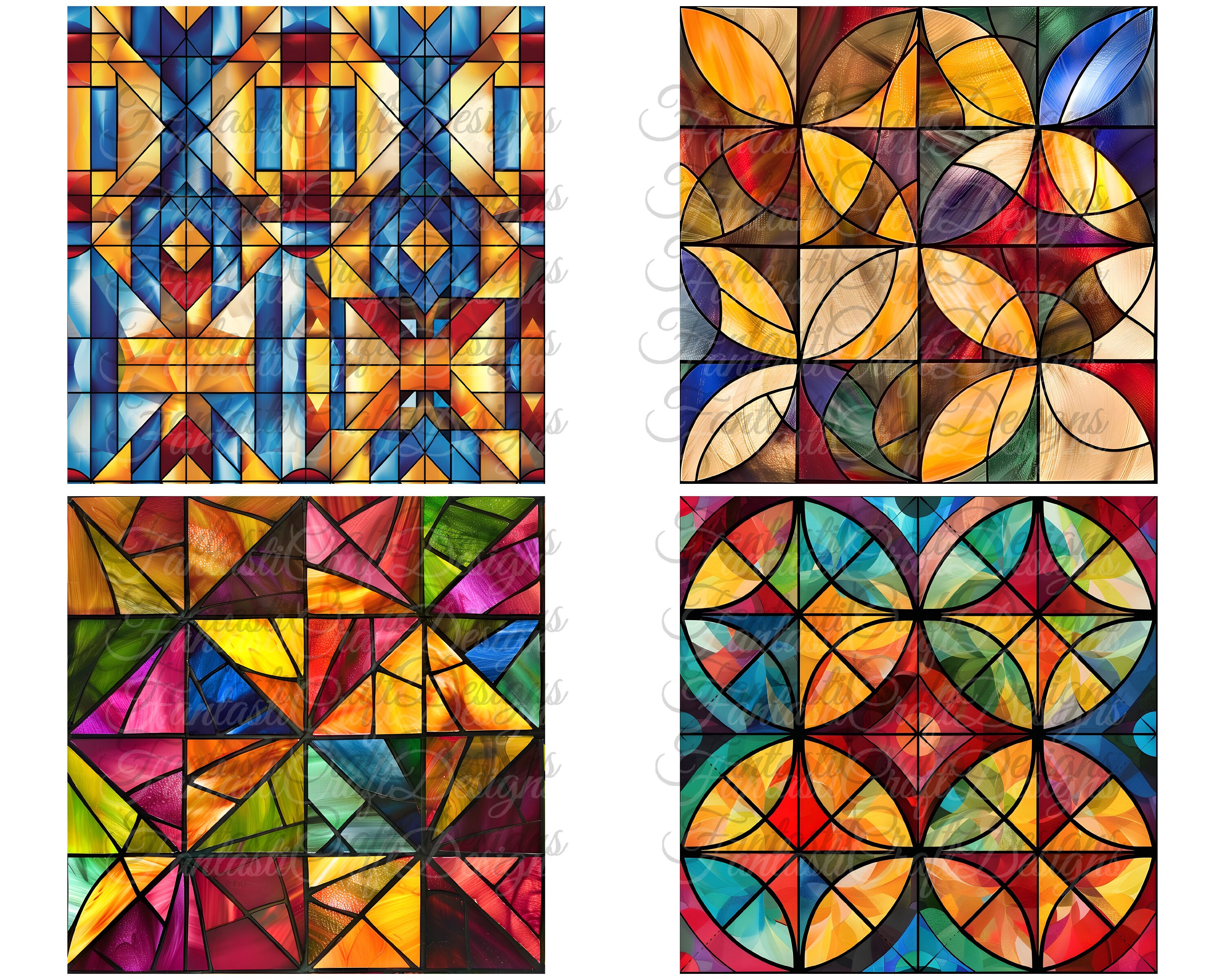 Stained Glass Digital Paper Pack of 20 Pattern Seamless Stained Glass ...