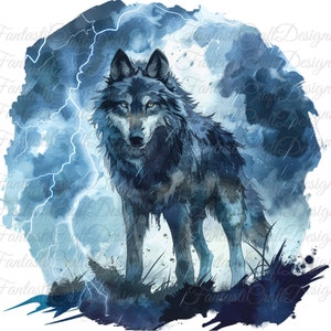32 Wolf Thunder Lightning Animal Watercolor Clipart Lone Wolf Pack PNG ...
