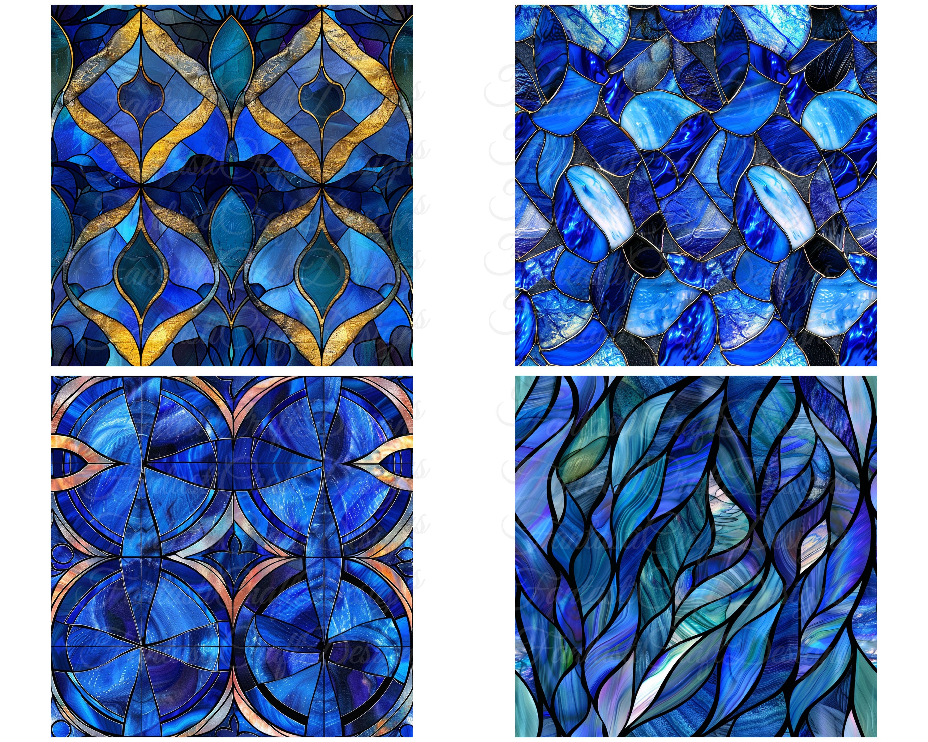 Stained Glass Sapphire Digital Paper Pack of 24 Pattern Seamless Glass ...