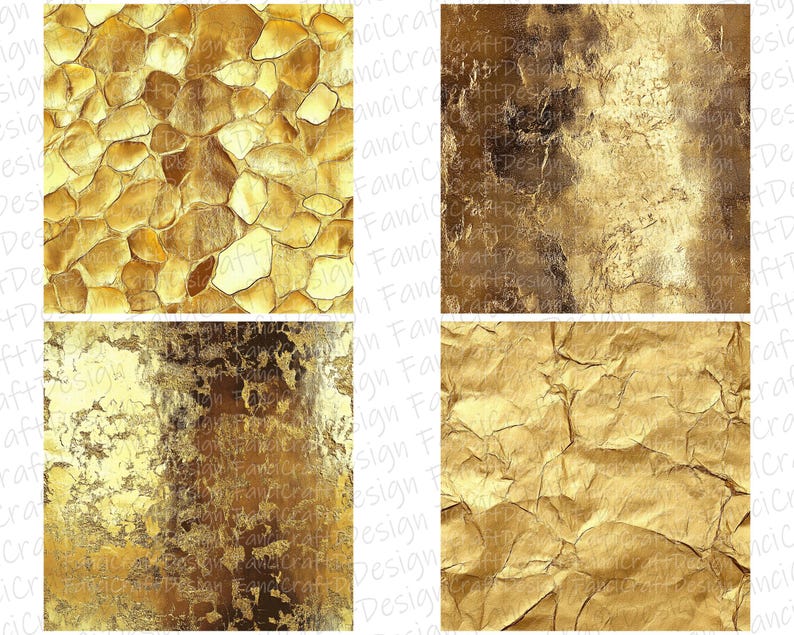 Gold Foil Digital Paper 24 Pack Shiny Metal Texture Metallic Seamless ...