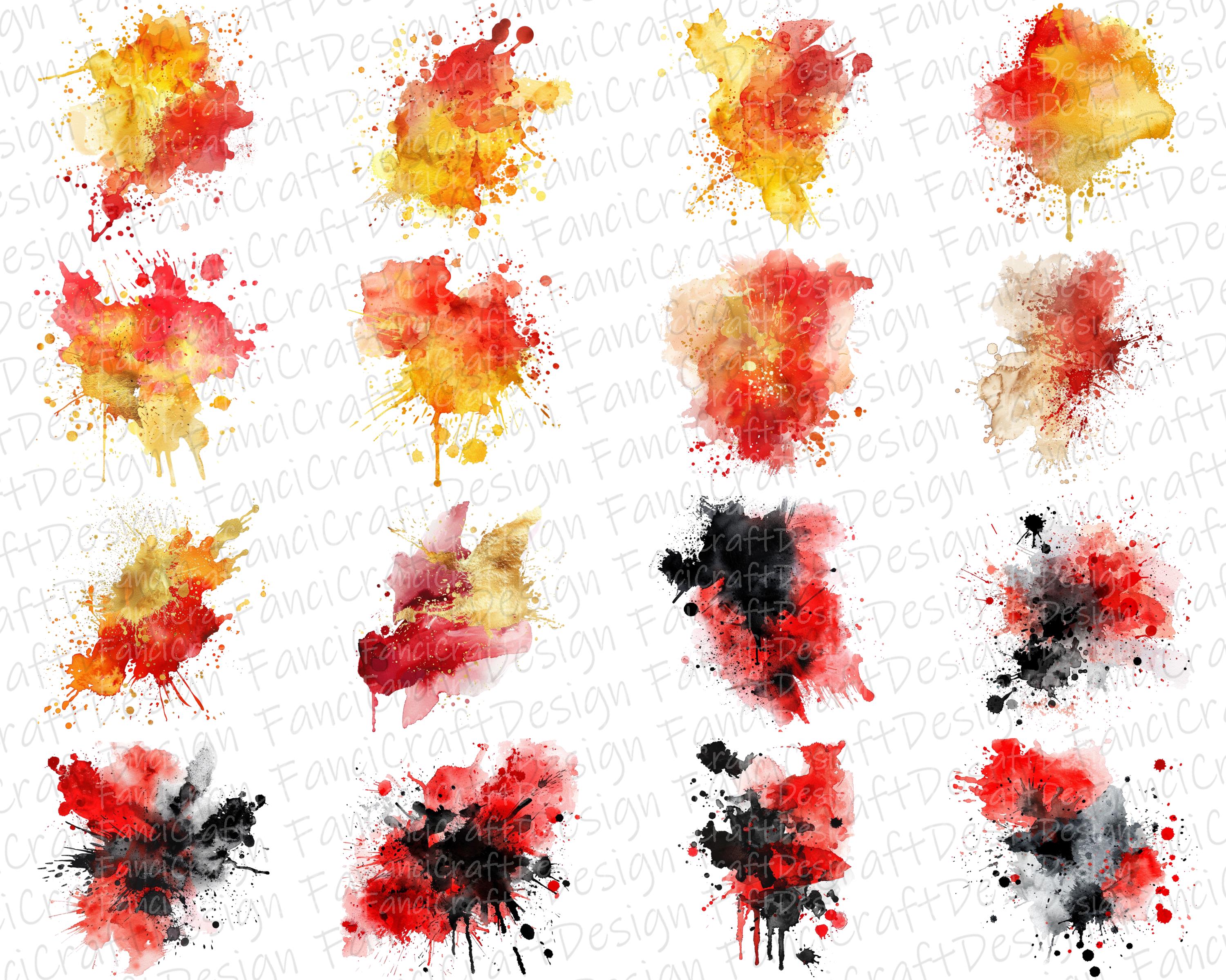 80 Red Paint Splatter Splashes Watercolor Clipart Splotches Pack PNG ...