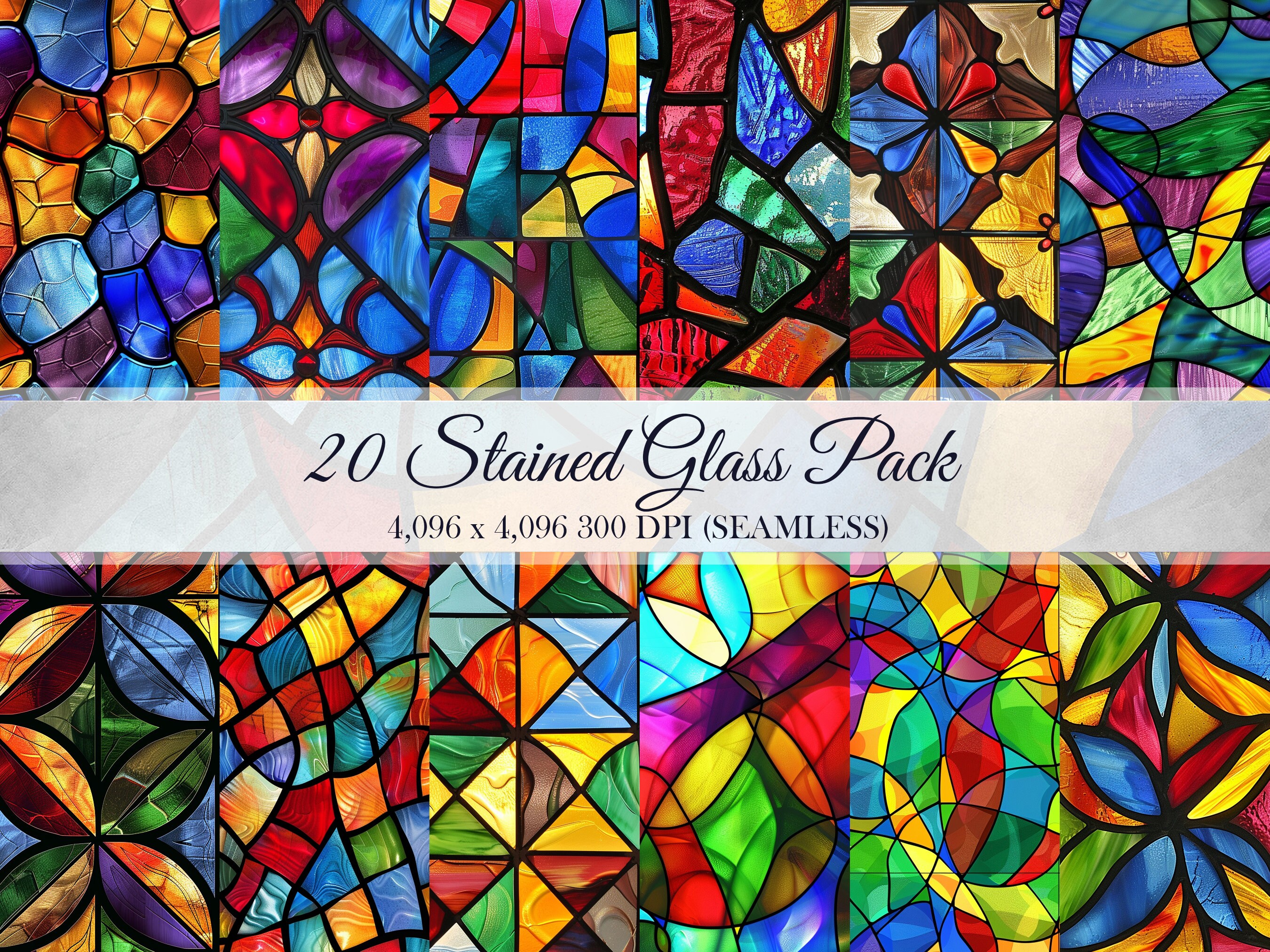 Stained Glass Digital Paper Pack of 20 Pattern Seamless Stained Glass ...