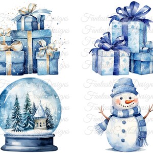 Blue Christmas Watercolor 14 Pack Ornament PNG Digital Download 300 DPI ...