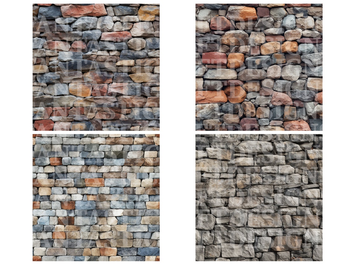 25 Stone Wall Digital Paper Pack Seamless Cobblestone Rustic Brick ...
