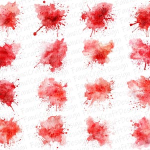 80 Red Paint Splatter Splashes Watercolor Clipart Splotches Pack PNG ...