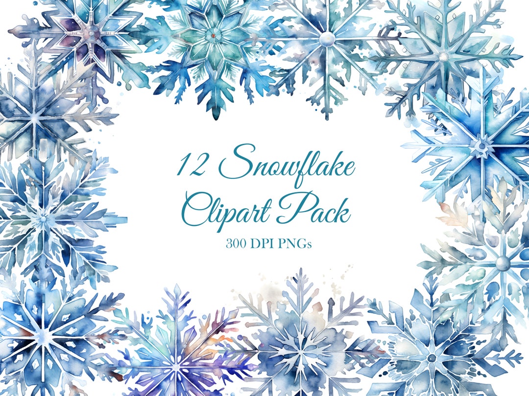 12 Snowflake Pack Christmas Winter Watercolor PNG Digital Download 300 ...