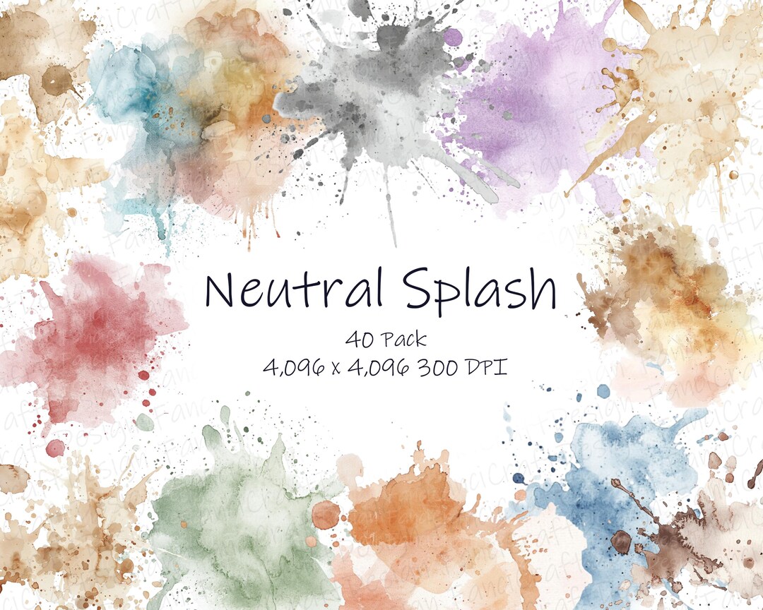 Neutral Splatter Paint Splash Watercolor Clipart Splotch 40 Pack PNG ...