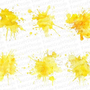 36 Yellow Paint Splatter Splashes Watercolor Clipart Splotches Pack PNG ...