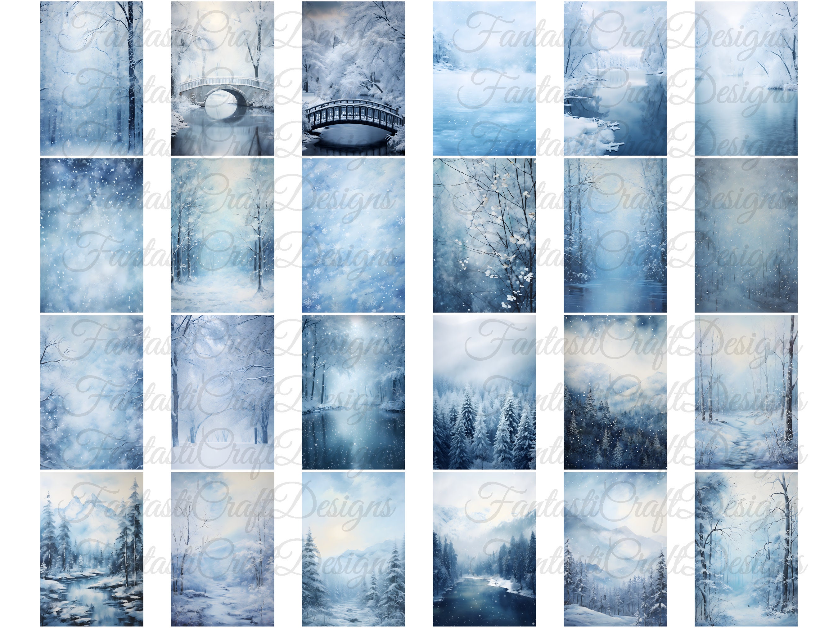 24 Winter Snowfall Backgrounds Digital Paper White Snow Pack Christmas ...