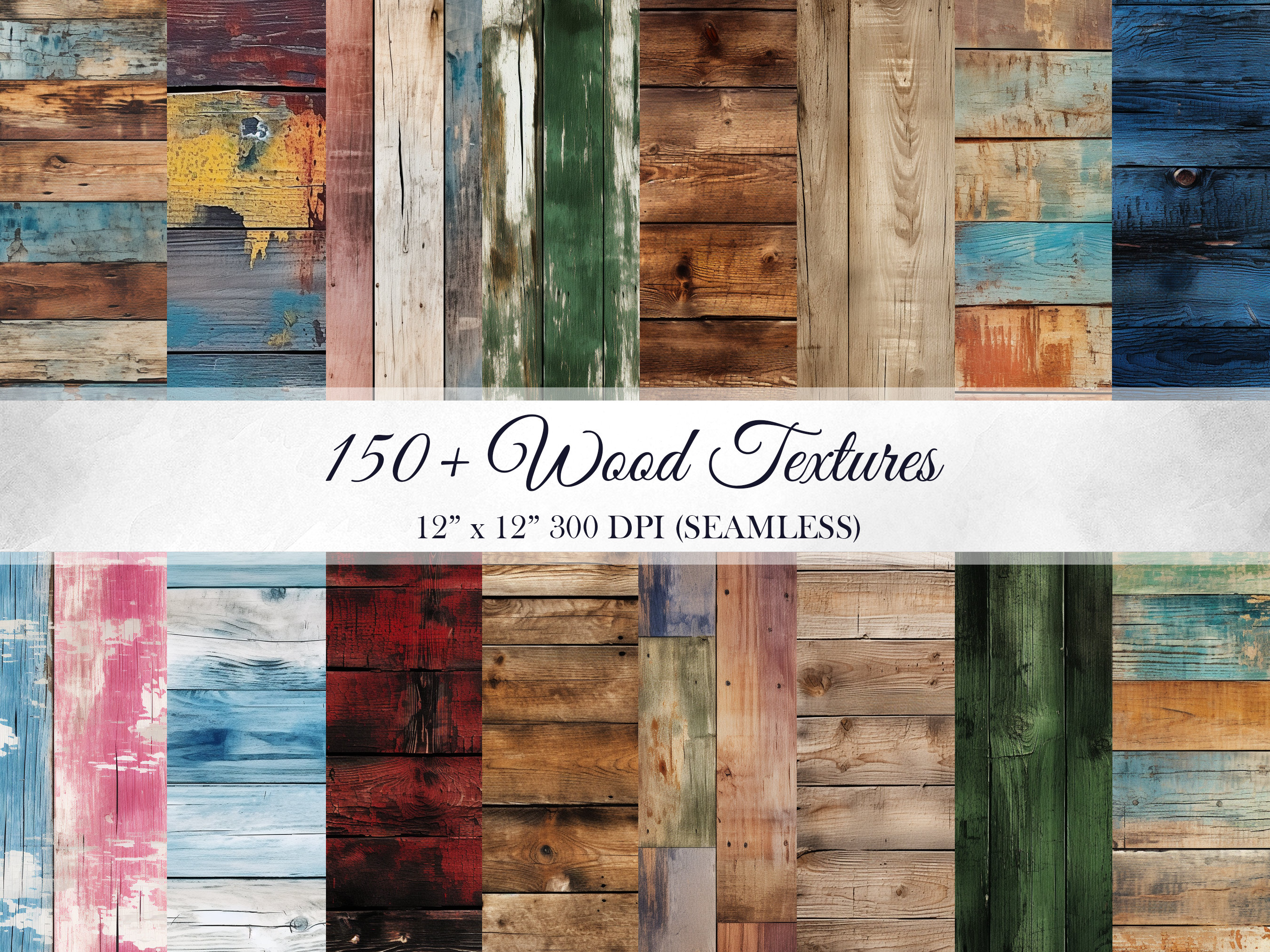 150 Wood Planks Wood Grain Digital Paper Pack Seamless Patterns ...