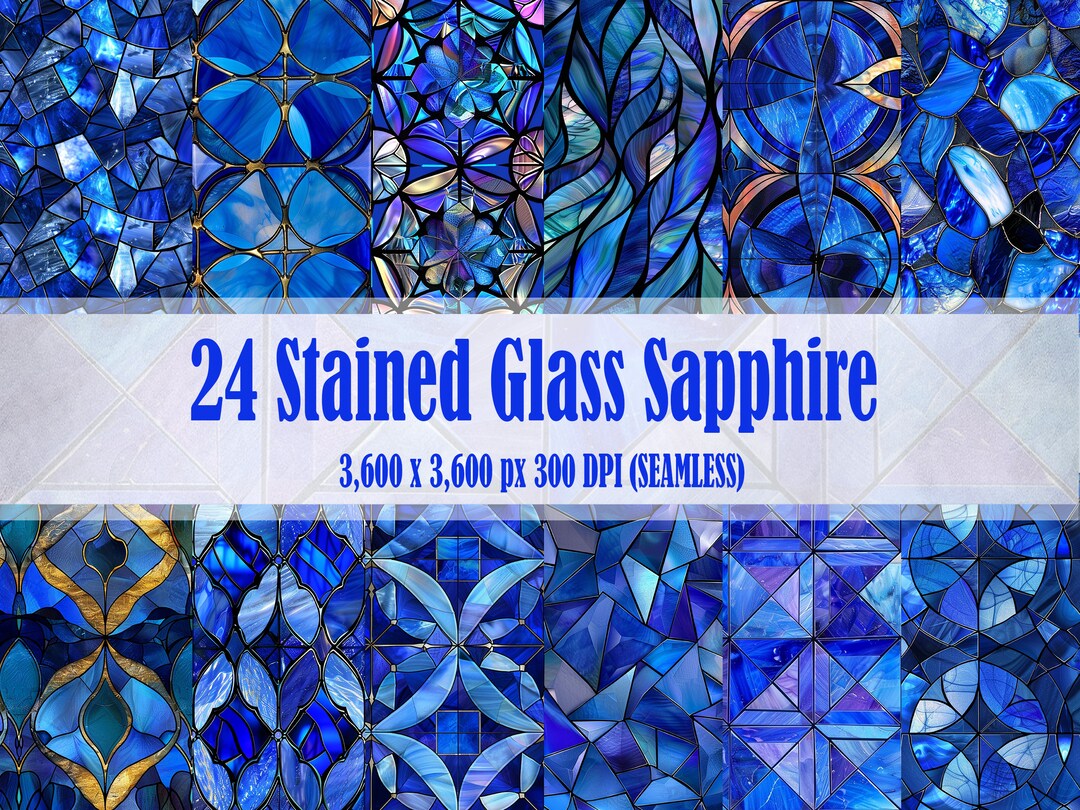 Stained Glass Sapphire Digital Paper Pack of 24 Pattern Seamless Glass ...