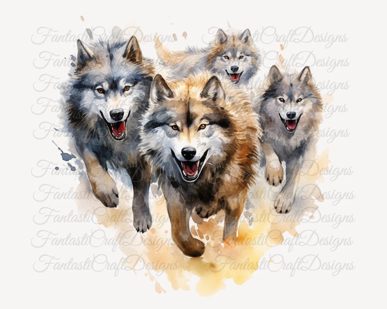 Wolf Running Hungry Animal Watercolor Clipart Wolves 12 Pack Art PNG ...