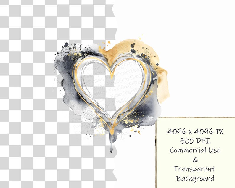 16 Gray Hearts Paint Splatter Splash Watercolor Clipart Heart Pack PNG ...