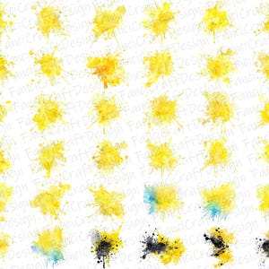 36 Yellow Paint Splatter Splashes Watercolor Clipart Splotches Pack PNG ...