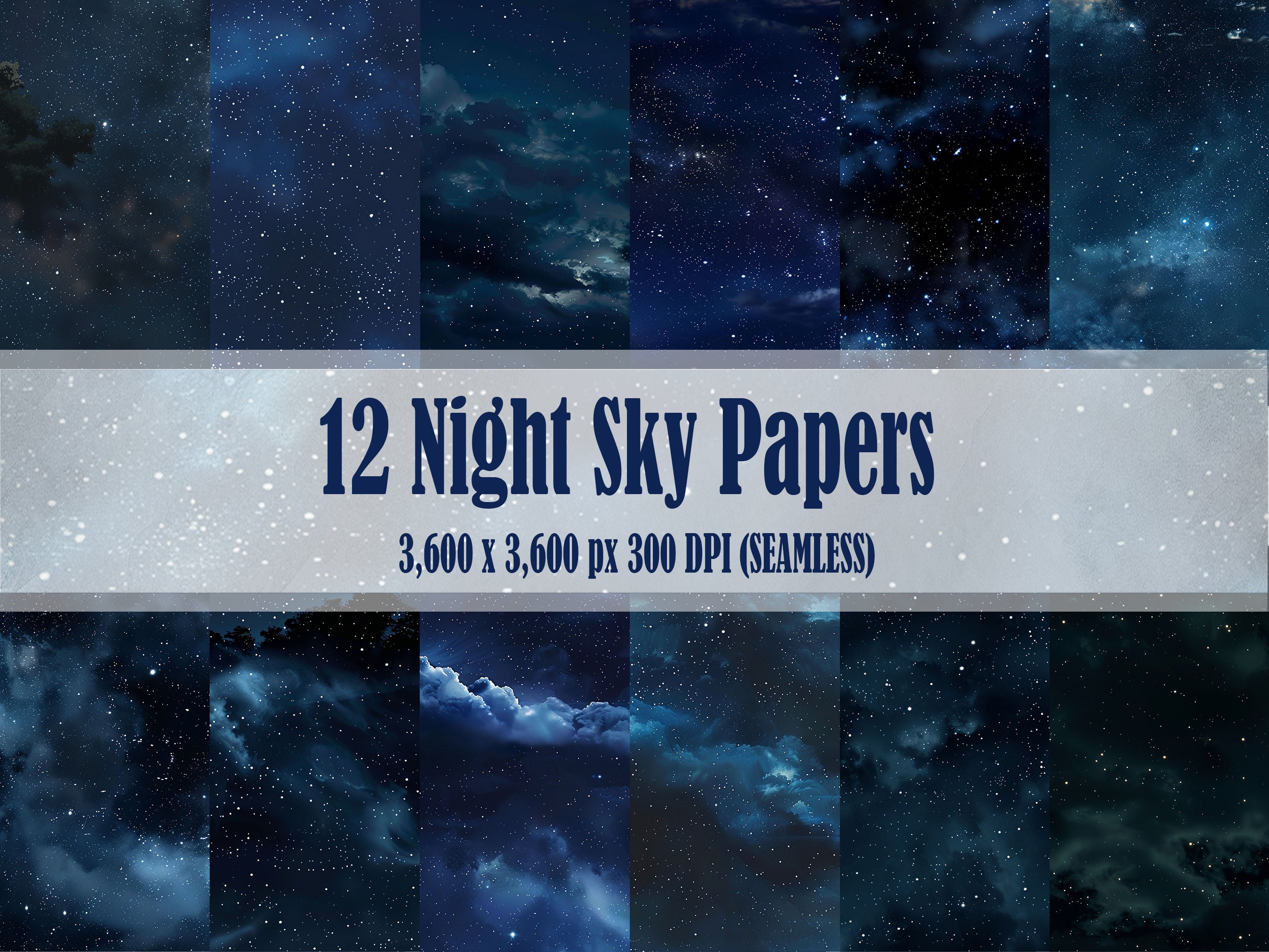 Night Sky 12 SEAMLESS Digital Paper Galaxy Stars Nebula Space Texture ...