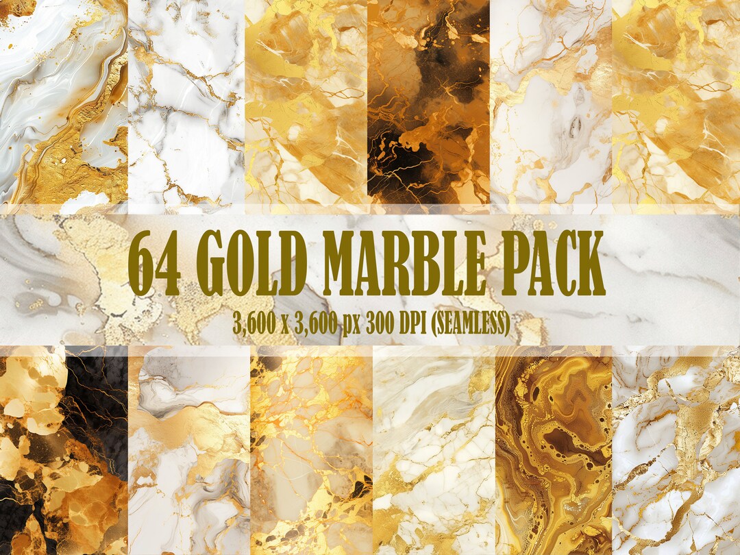 Gold Marble Digital Paper 64 Pack Shiny Gold Metallic Marble Seamless ...